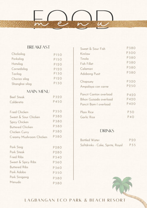 Food Menu – Lagbangan Eco Park & Beach Resort